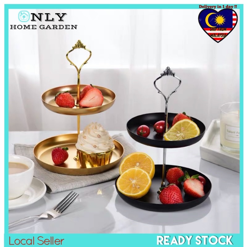 OnlyHomeGarden🔥FREE GIFT🔥 Gold 2 Tier Dessert Tray Double Layer Food ...