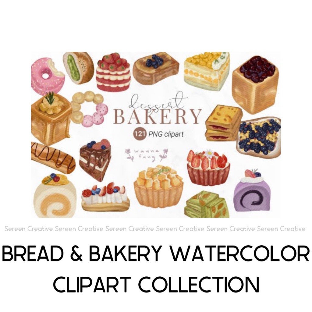 CC34 Watercolor Bread & Bakery Clipart (Illustrations, Elements ...