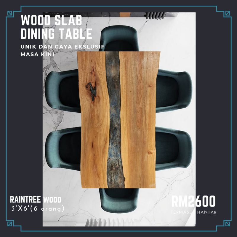 Meja makan kayu balak / dining table wood slab | Shopee Malaysia