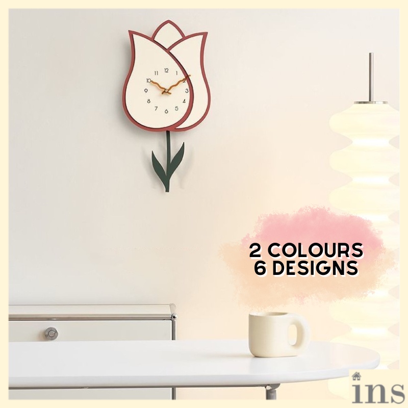 Ins Creative Silent Tulip Flower Wall Clock No Punch Living Bed Room ...