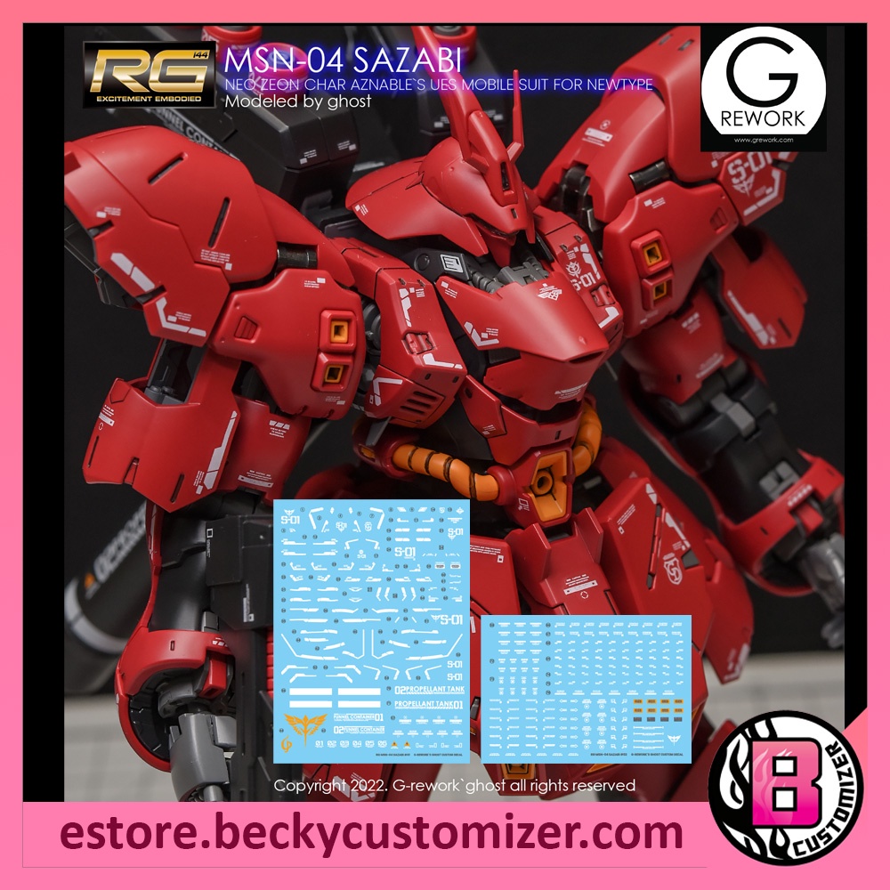 G-Rework RG 1/144 Sazabi custom design water decal (RENEW) | Shopee ...