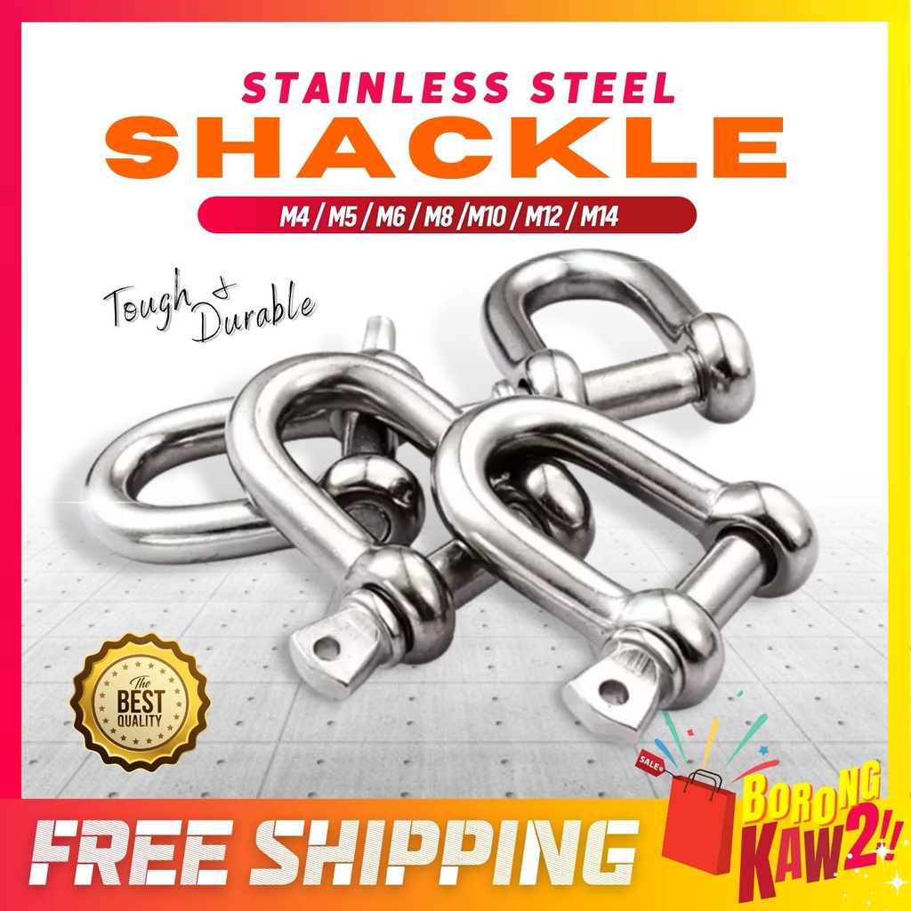 M4 M5 M6 M8 M10 M12 M14 Stainless Steel 304 U shaped Shackle Hook Screw Pin Bow Shackle SS304 ...