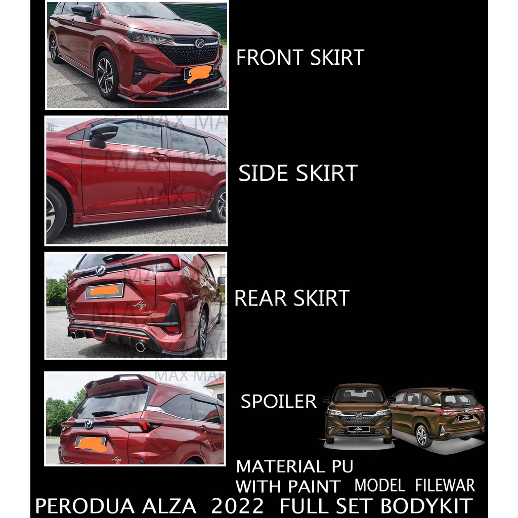 PERODUA ALZA 2022 FULL SET PU BODYKIT WITH PAINT FILEWAR (FRONT SKIRT ...