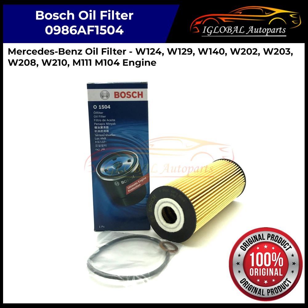 Bosch Oil Filter O1504 for Mercedes-Benz C E S CLK SL SLK Class / W124 W140 W202 W203 W210 CL203 ...
