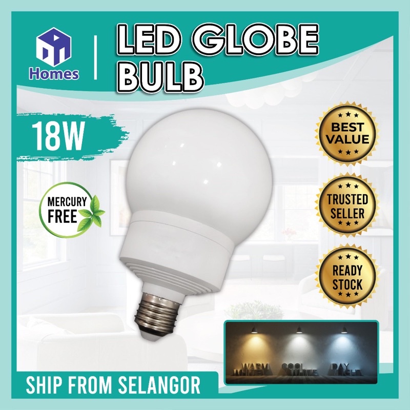 18W E27 LED Bulb GLOBE BULB (DAYLIGHT / WARMWHITE / 4000K) | Shopee ...