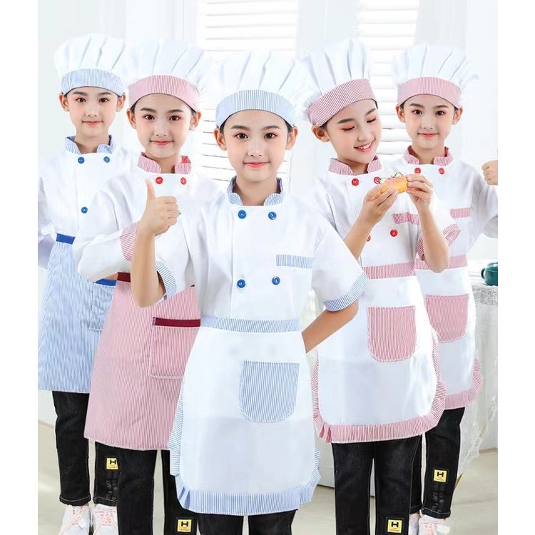 Kid Costume for Chef Uniform Jacket Hat Apron Children Cosplay Kitchen ...