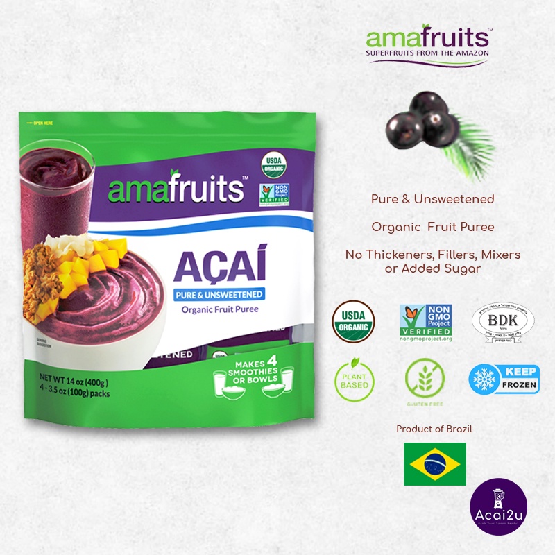 Amafruits Acai Pure and Unsweetened Fruit Packs, Frozen, for Fresh ...