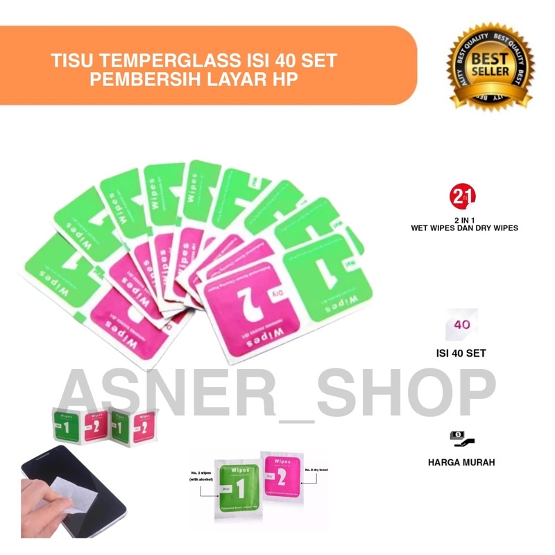 LAYAR Temperglass tissue Contents 40 Sets TG Screen Cleaner hp Temper ...