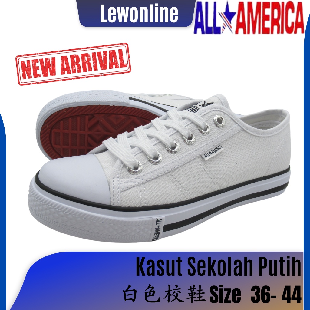ALL AMERICA New Arrival Kasut Putih Sekolah Baru / LO CUT SHOE LACE ...