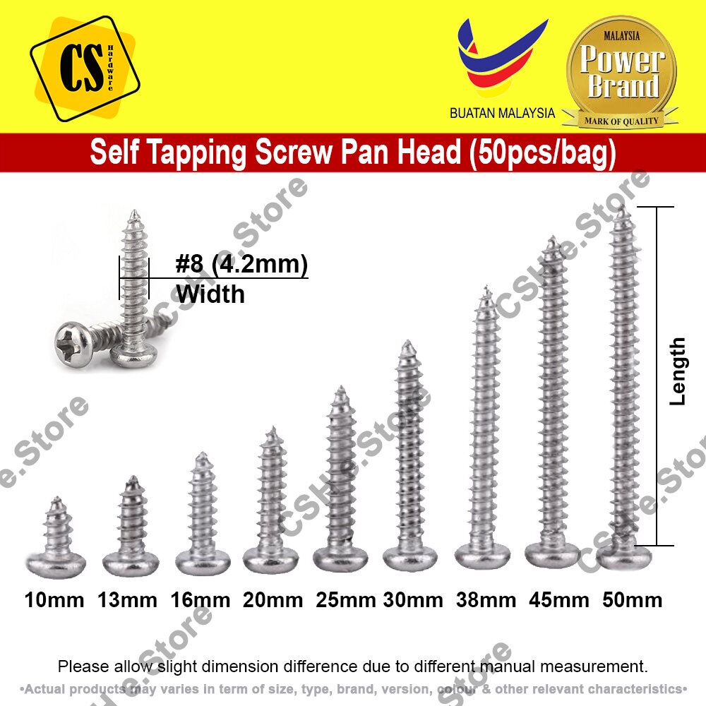 Self Tapping Screw Pan Head FH 8# 4.2mm (50pcs/Bag) Pan Head Wood Screw ...