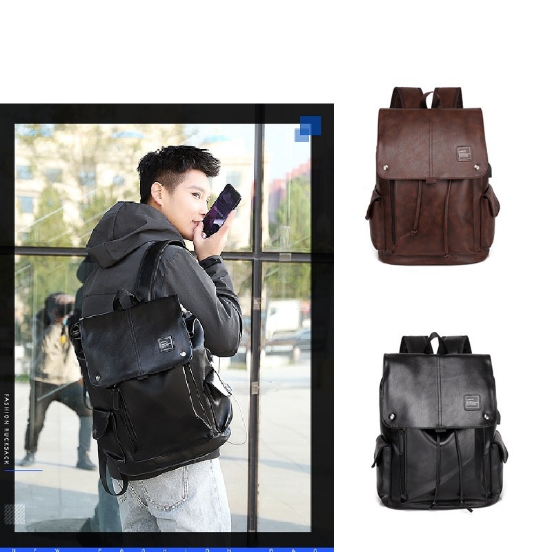 Korean Personality Style Men'S And Women'S Leather Backpack - School ...
