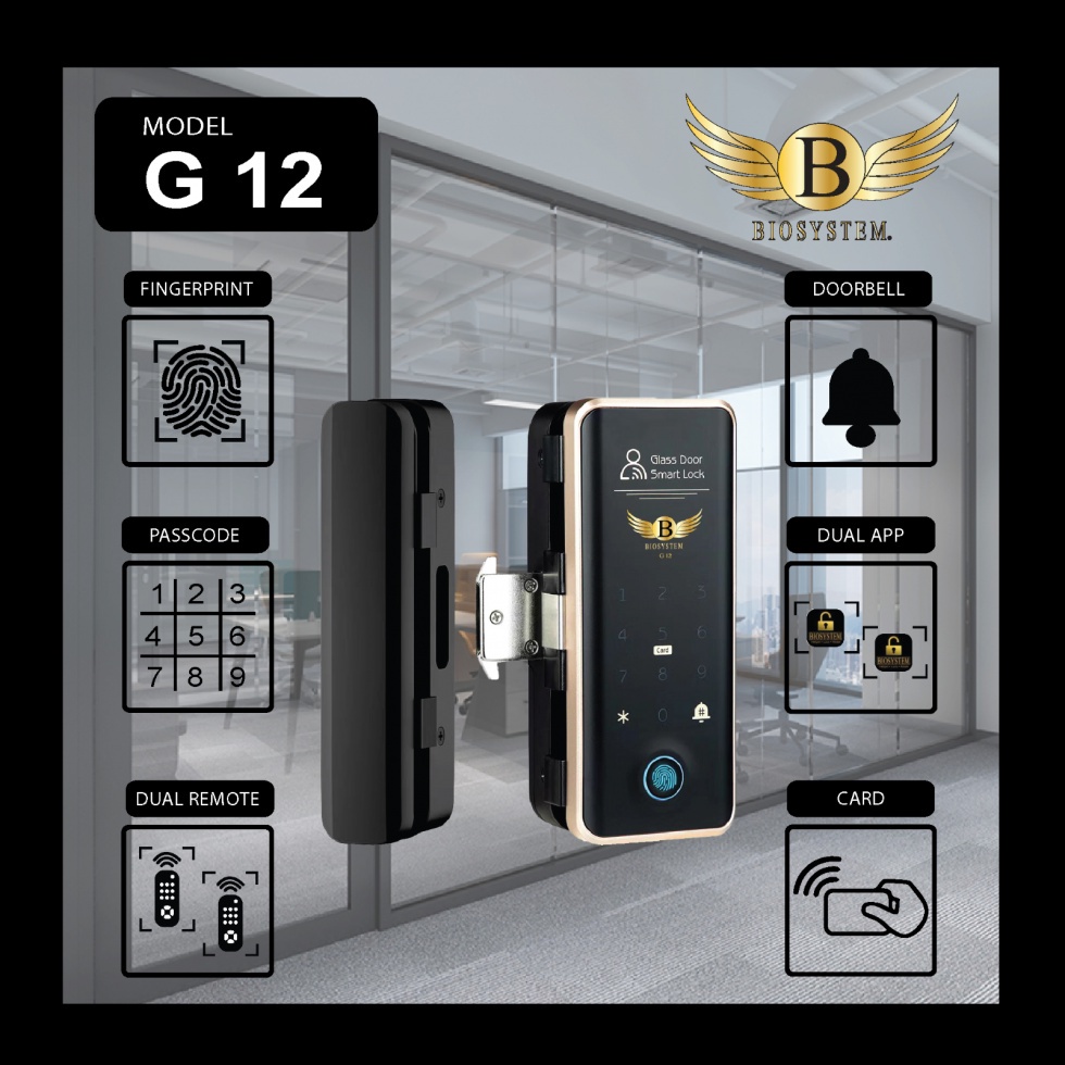 Biosystem G 12 Intelligent Digital Smart Glass Door Lock Fingerprint ...