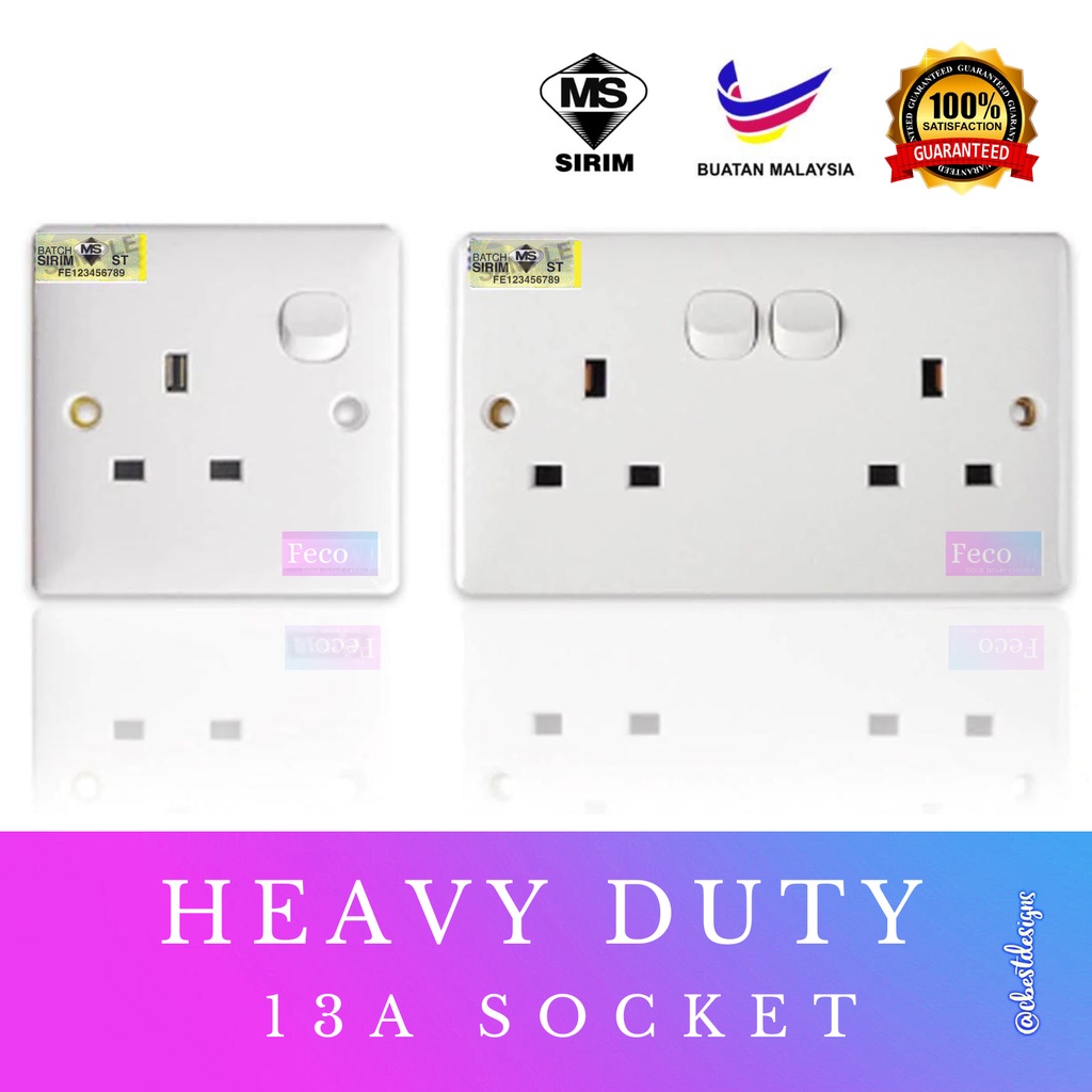 (SIRIM) 13A Double Switch Socket / Dua socket / Twin socket / PVC SOCKET / SOCKET DOUBLE ...