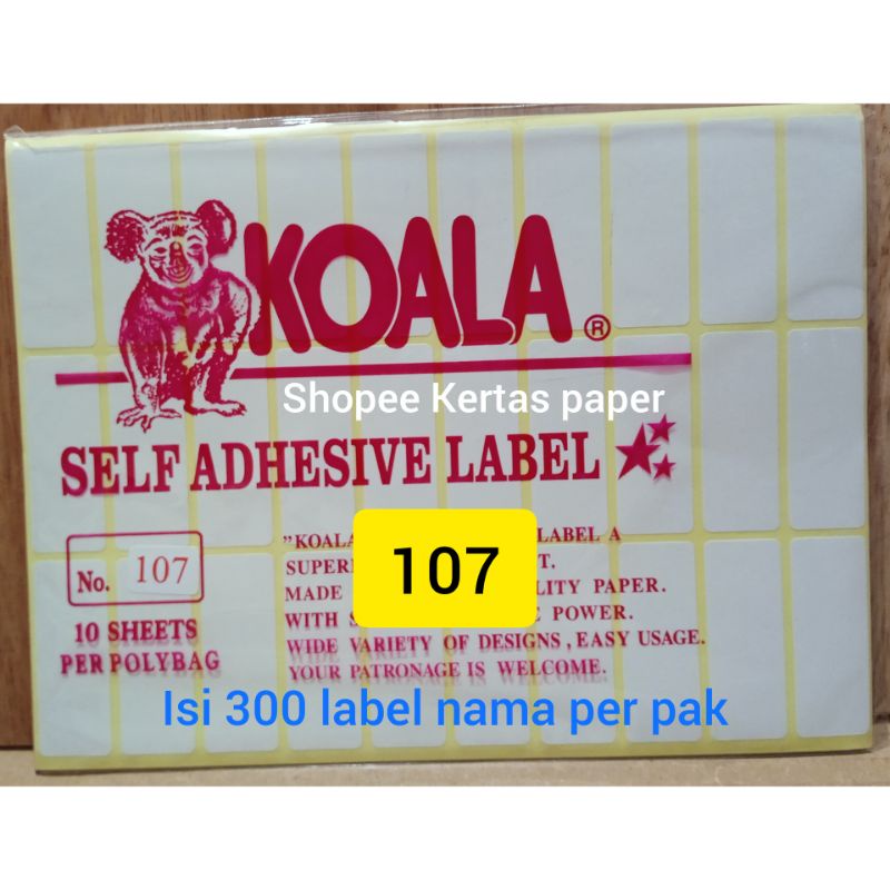 Koala 107 Name label Sticker Contents 300 Name label per Pack | Shopee ...