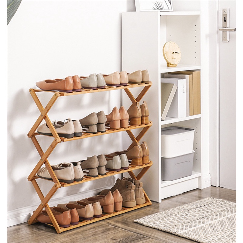 Foldable & Retractable Shoe Rack with Bamboo Wooden Material for Home ...