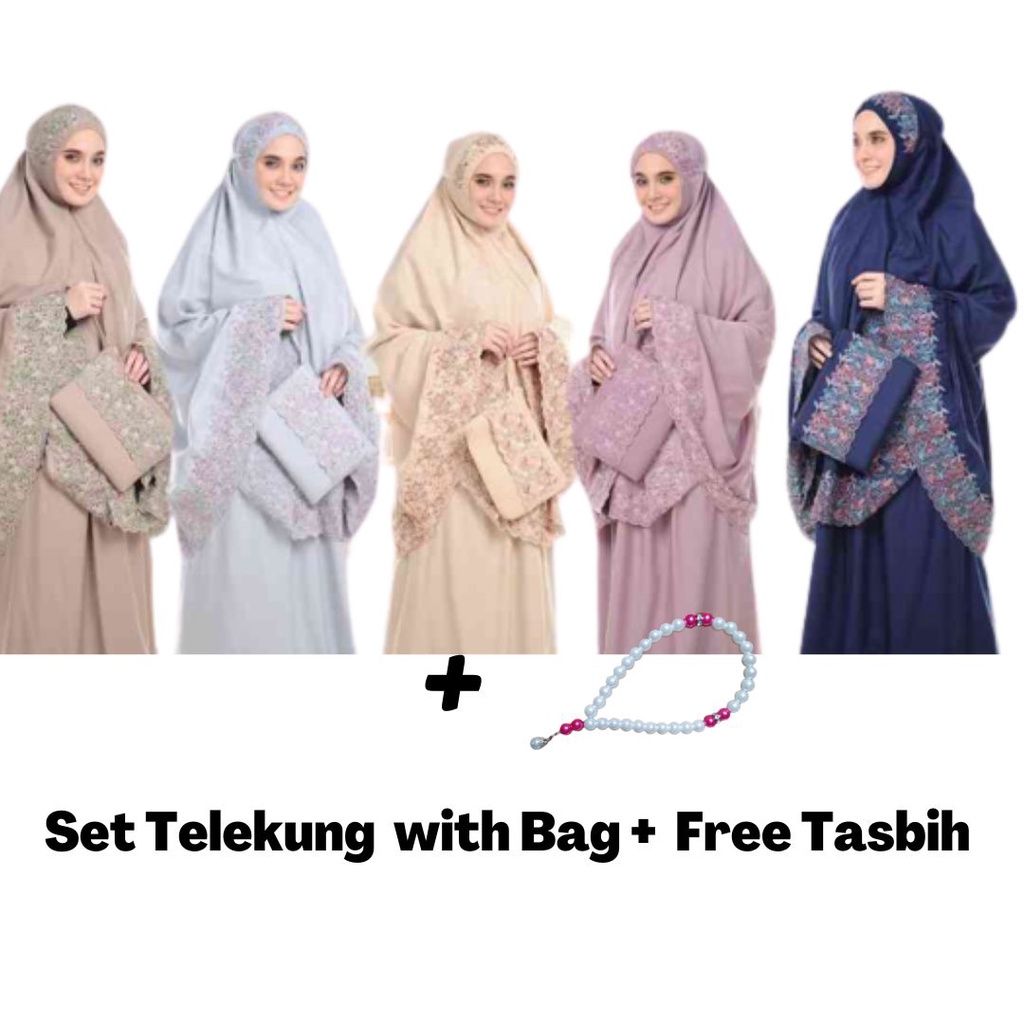 Set Telekung Sejadah Tasbih | Cotton Sulam Kerawang Embroidery | Labuh ...
