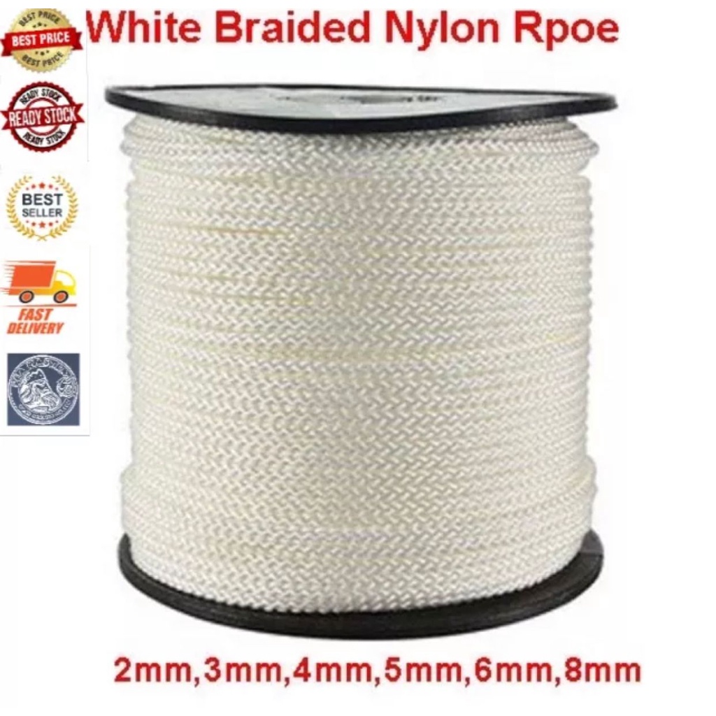 WHITE BRAIDED ROPE / TALI NYLON PUTIH (3MM,4MM,5MM,6MM)1KG Nylon ...