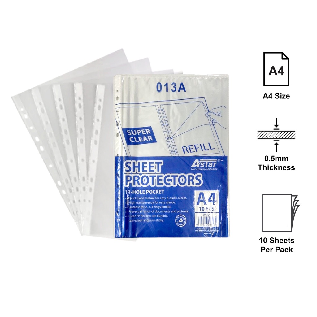 Astar Super Clear Sheet Protectors Refill - 11 Hole Pocket / A4 Size ...
