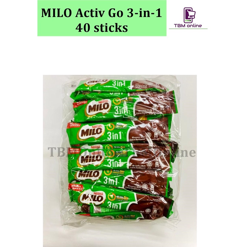 [40 sticks] Nestle Milo Activ-Go 3 in 1 Choc Malt Drink 33g | Shopee Malaysia