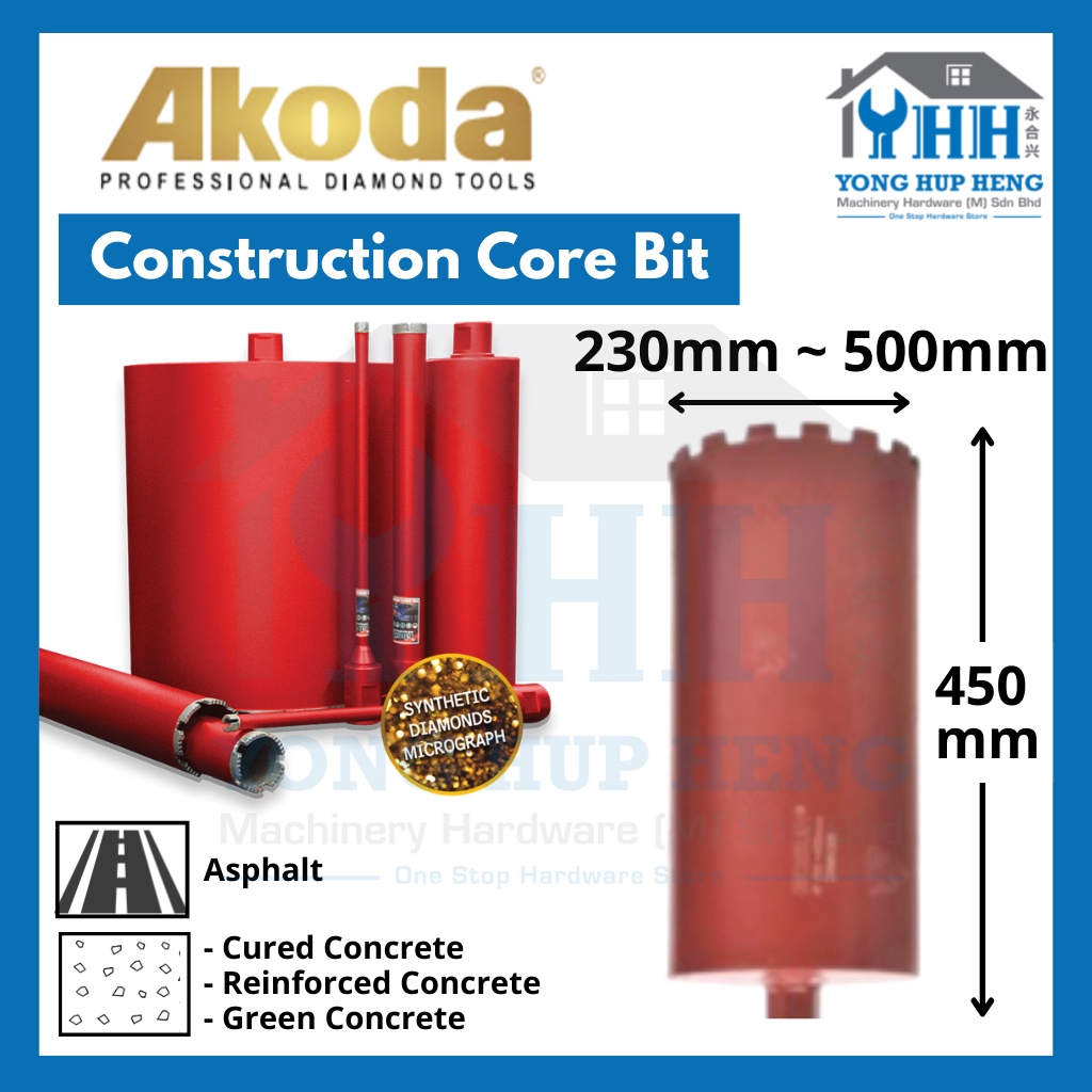 AKODA 230MM - 500MM x 450MM Construction Core Bit | Diamond Core Bit 1 Piece Type | Shopee Malaysia