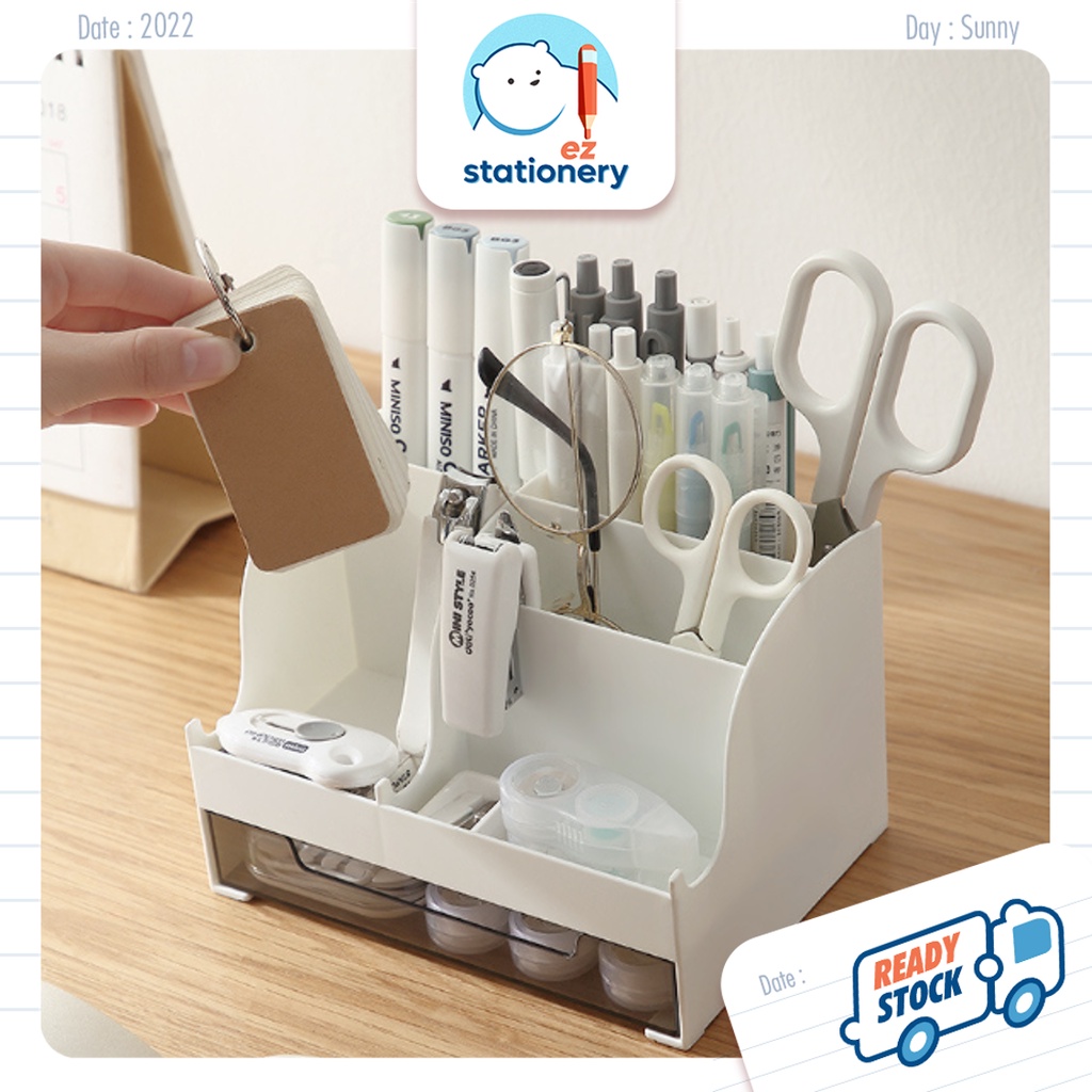 🇲🇾 Ready Stock INS Style Stationery Storage Box with Drawer Minimalist ...