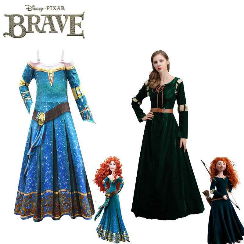 New Disney Brave Merida Princess Costume Adult Child Dress Suit ...