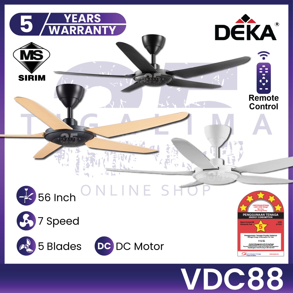 Deka Fan VDC88 56 Inch 5 Blades 7 Speed DC Motor With Remote Control ...