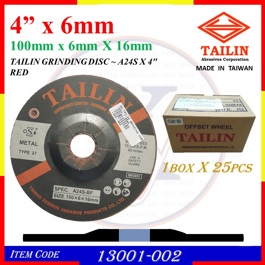 (25pcs) TAILIN 4" (100mm x 6mm X 16mm) TAILIN GRINDING DISC A24S X RED - 13001-002 | Shopee Malaysia