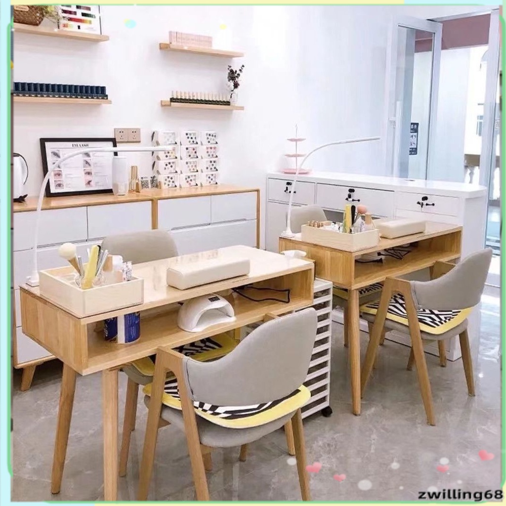 Nail salon table Japanese wooden nail salon table small one person two ...