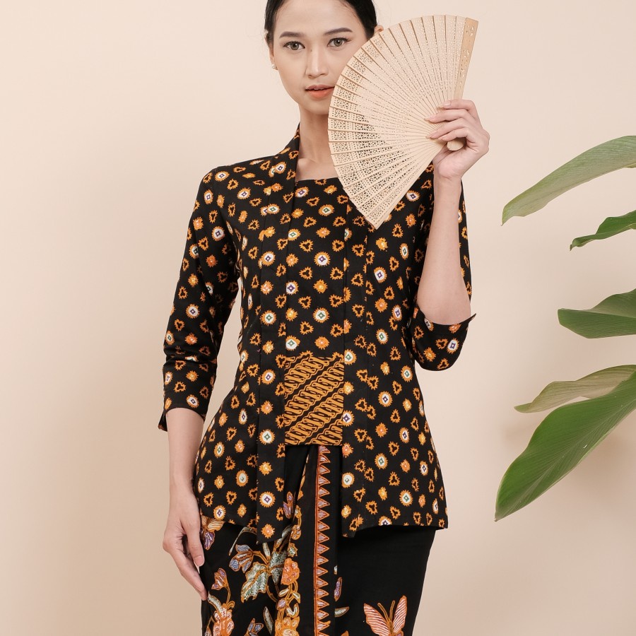 KATUN Kebaya Suhuaru Batik Jumputan 7/8 Sleeves Meradelima Cotton Sogan ...