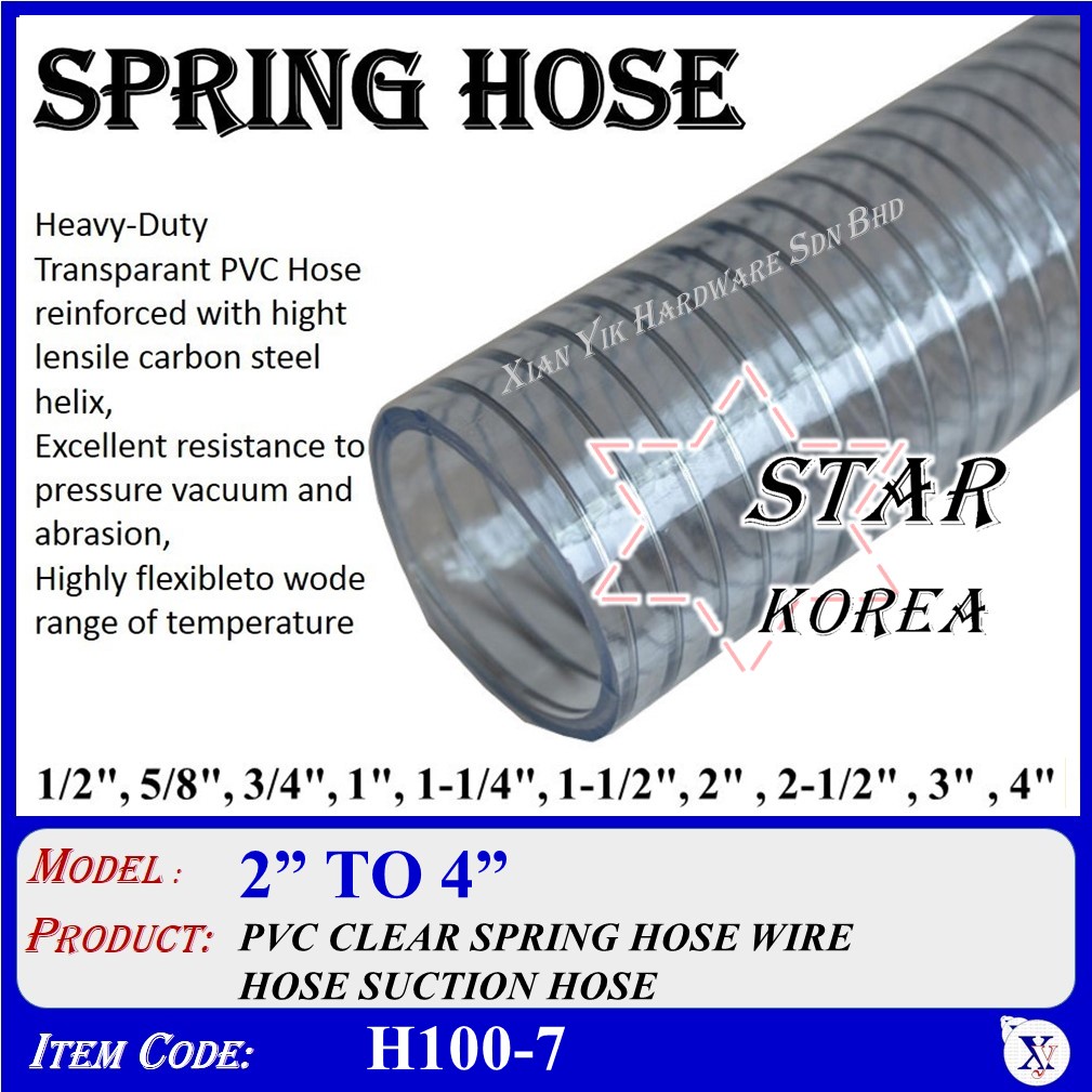 [PRICE PER 1METER] H100-7 (2" TO 4") THICK PVC Clear Spring Hose wire ...