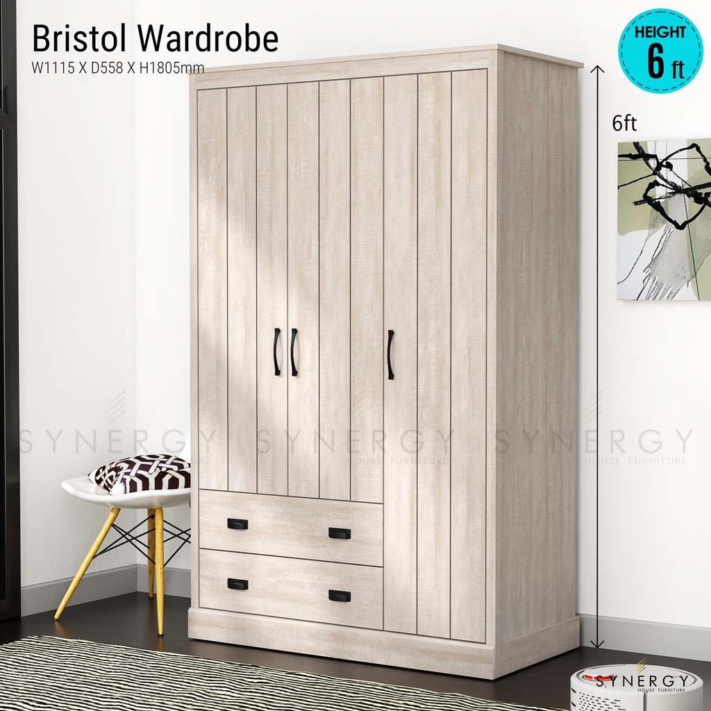 Bristol Collection Wardrobe 3 Door 2 Drawer Wardrobe Storage Cupboard | Shopee Malaysia