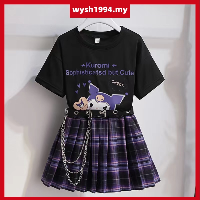 Sanrio 120cm-180cm Kids JK Uniform Kuromi Suit Waist Chain Plaid Skirt Academy Children's Two ...