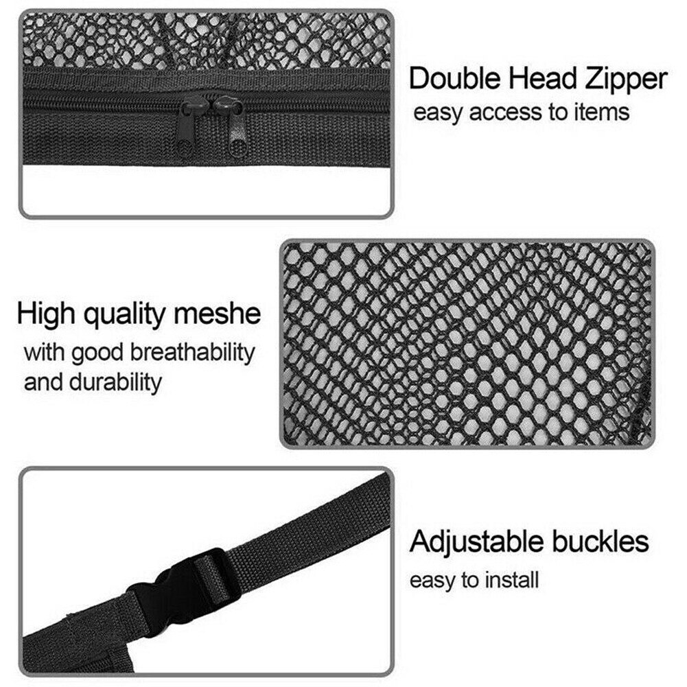 Car Roof Interior Net Storage Bag Adjustable Double-Layer Zipper Mesh ...