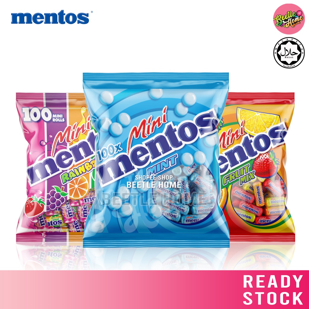 【Borong】 Mentos Mini Roll 100 Roll Rainbow Fruit Mix Mint Gula-gula ...