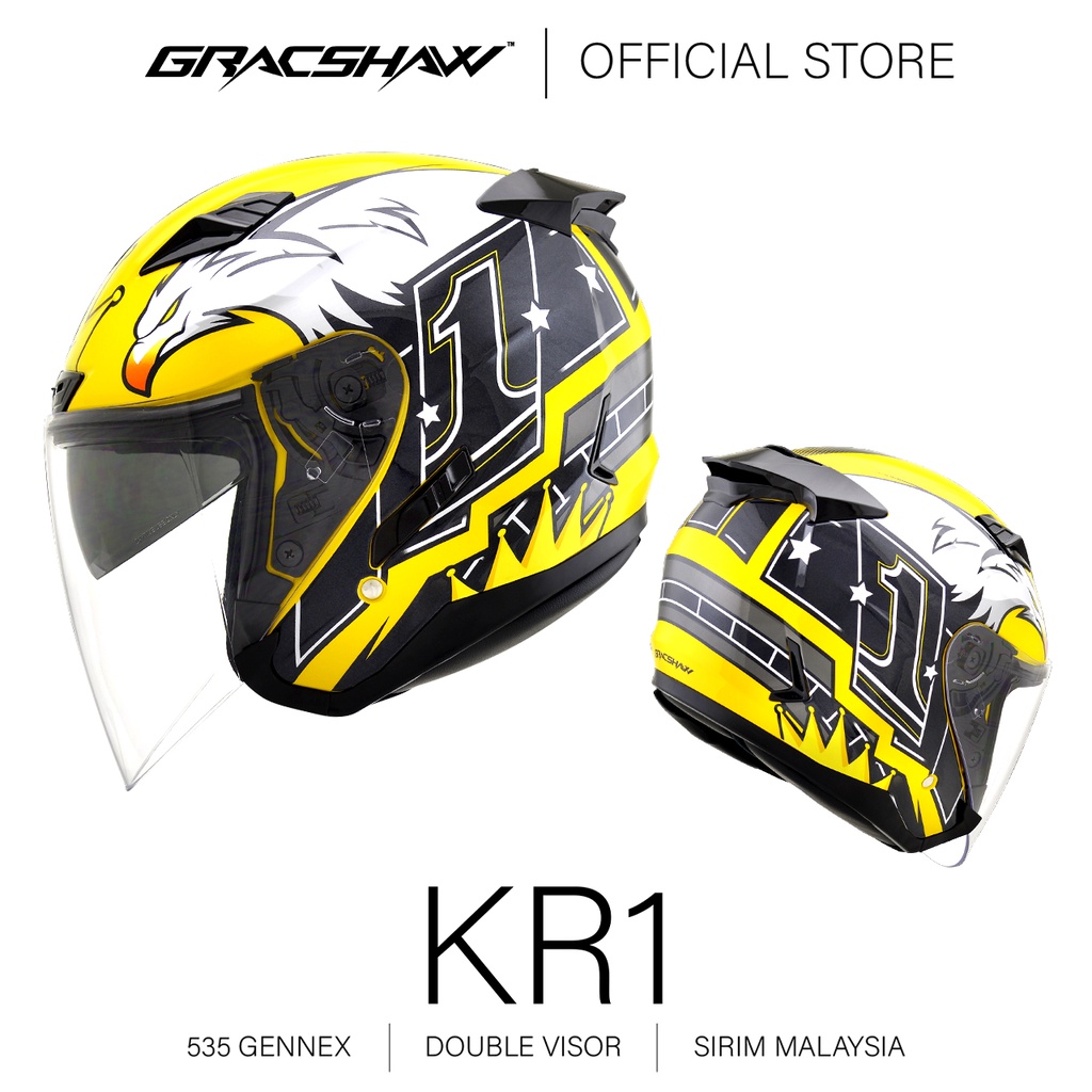 Gracshaw Gennex G535 KOL Series KR1/Open Face/Double Visor/Eagle Yellow ...