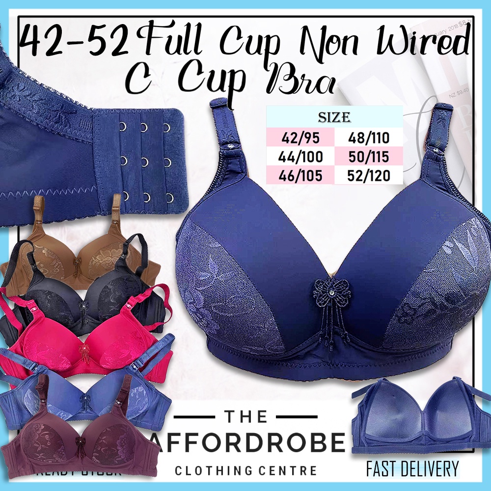 42C-52C Big Plus Size Bra Full Cup C Cotton Lace Non-Wired Strap No ...