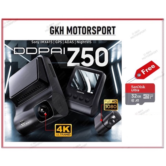 (FREE SD CARD 32GB) DDPAI Z50 4K 2160P Dash Cam GPS Front + Rear Cam ...