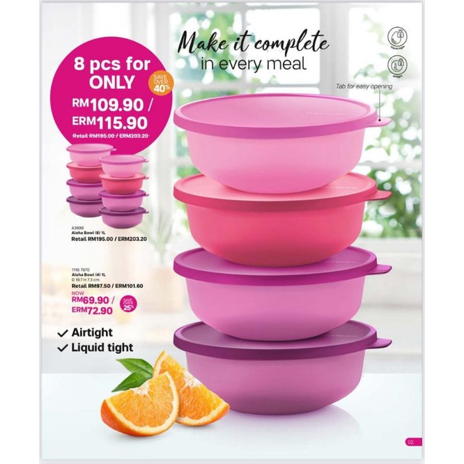 tupperware aloha bowl set 1L(4pcs) | Shopee Malaysia