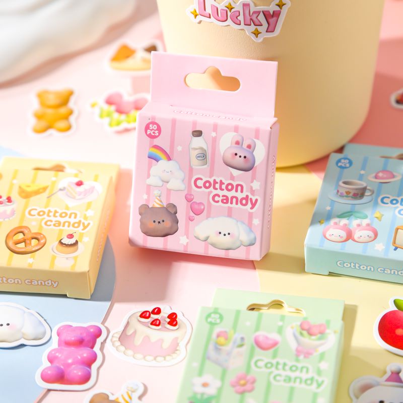 50 Pcs Cute Cartoon Cotton Candy Boxed Stickers Scrapbook DIY ...