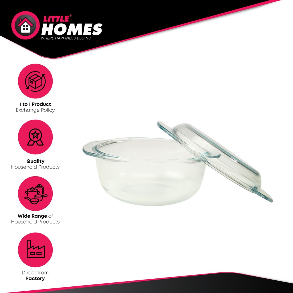 1.5L Tempered Glass Casserole Serving Bowl with Glass Lid Oven ...