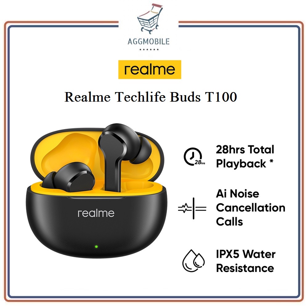 Realme Techlife Buds T100 TWS Wireless Earphones 5.3 Bluetooth In-Ear ...