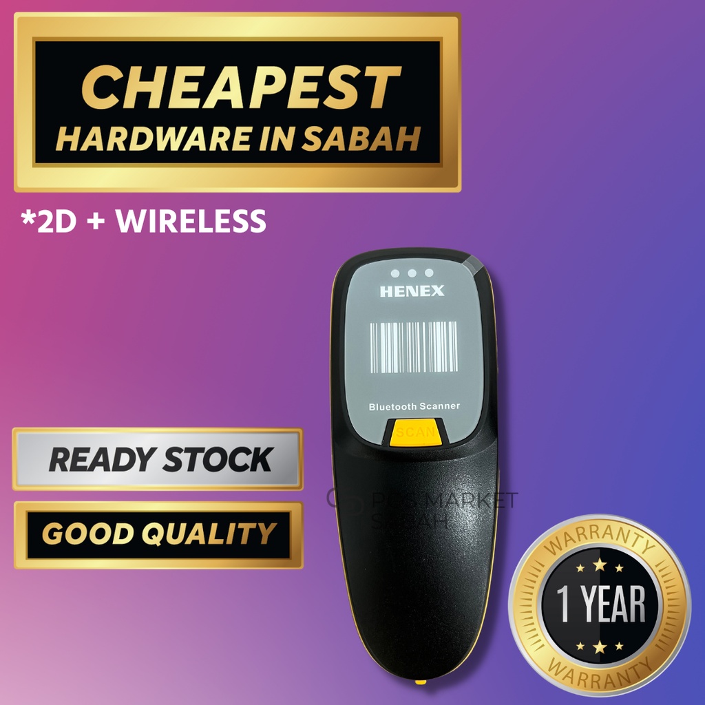 Henex 300R-2D-BT USB Wireless Bluetooth Scanner Mini Barcode Scanner 2D ...