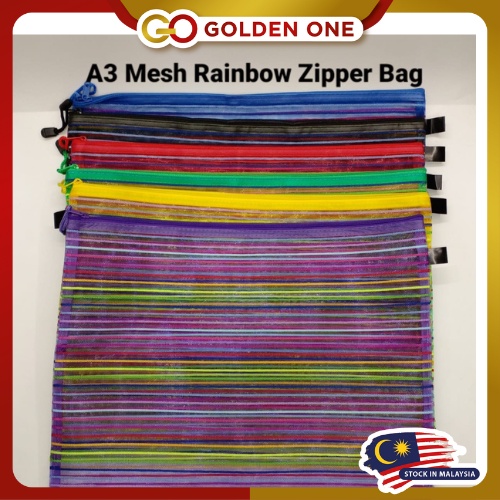 B6/B5/B4/A5/A4/A3 Rainbow Mesh Zipper Bag Transparent Zipper Bag / Document Bag / Pencil Bag ...