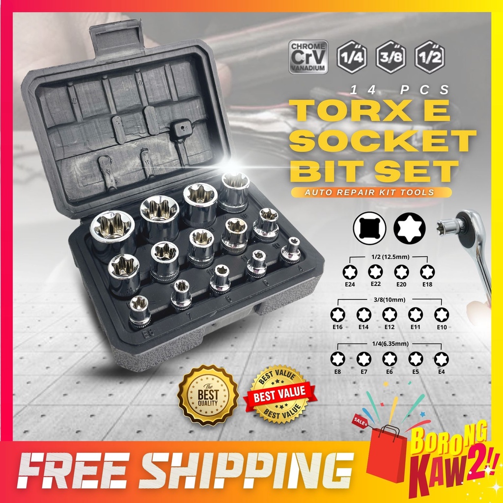14 PCS Torx E Socket Bit Set Torx Socket Set Rachet Set Steel Repair ...