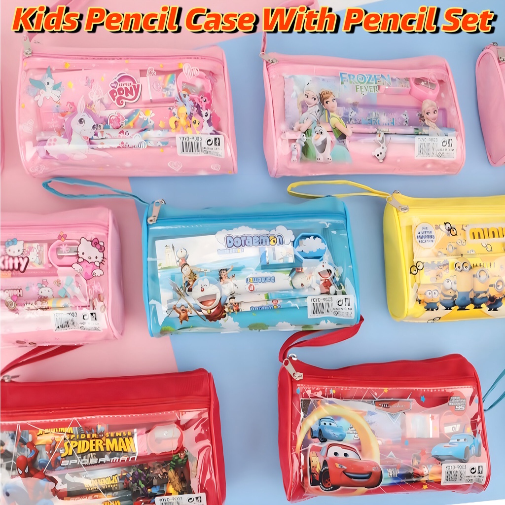 Double Layer Pencil Bag with Stationary Set Kid Gift Set Kids Cartoon ...