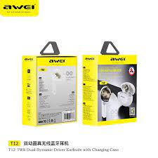 Awei T12P Wireless Headphones TWS Dual Dynamic Driver Earbuds Bluetooth 5.1 Handsfree Microphone ...
