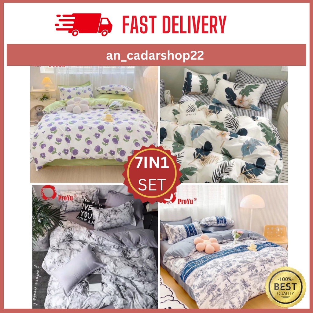 Cadar 7-in-1 Corak with Comforter High Quality Style Cotton | Shopee ...