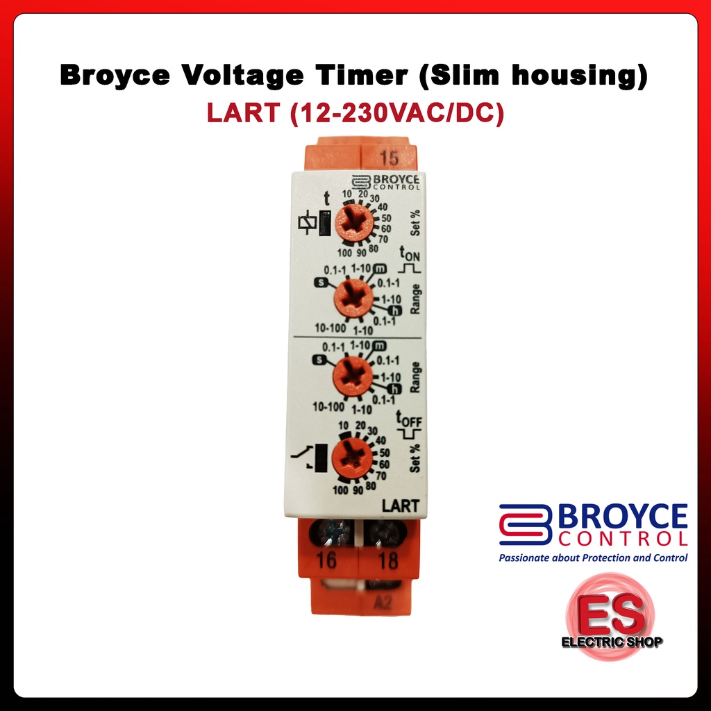 Broyce Voltage Timer, Slim housing: 12-230VAC/DC, 0.1 Sec-100 hours ...
