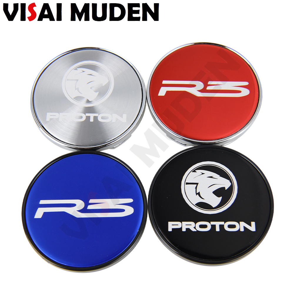 4PCS OD 53MM / ID 48MM Wheel Center Cap PROTON R3 Logo Emblem Rim Cover ...